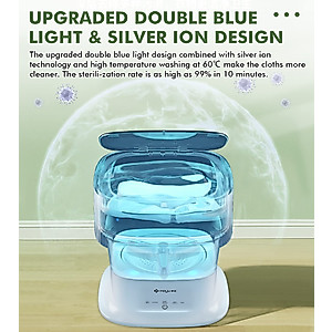 Portable Washing Machine, Updated Small Washer (2 Blue light & Silver Ion Design), Foldable Mini Washer, for Underwear, Socks, Baby Clothes, Towels, Delicate Items (NOT Automatically)