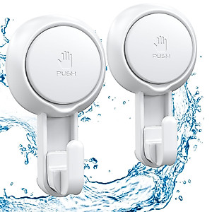 LUXEAR Suction Hooks Powerful Vacuum Suction Cup Hooks- Heavy Duty Shower Hooks Waterproof Suction Hanger for Bathroom Kitchen Towel, Robe, Loofah Removable and Reusable Hooks for Bags Coat (2 Pack)