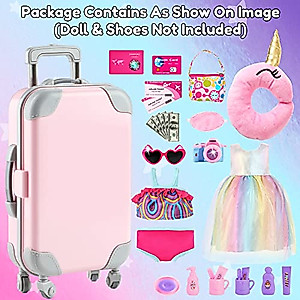 GIFTINBOX 29PCS 18 Inch Girl Doll Clothes and Accessories-Travel Play Set for Dolls, Doll Stuff with Clothes, Luggage, Swimsuit, Wallet cashes... Gifts for Girls Birthday, Christmas