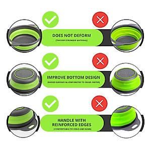 Collapsible Colander with Plastic Handles Round Silicone Kitchen Strainers Foldable Kitchen Strainer Perfect for Draining Pasta Vegetable and Fruit Green