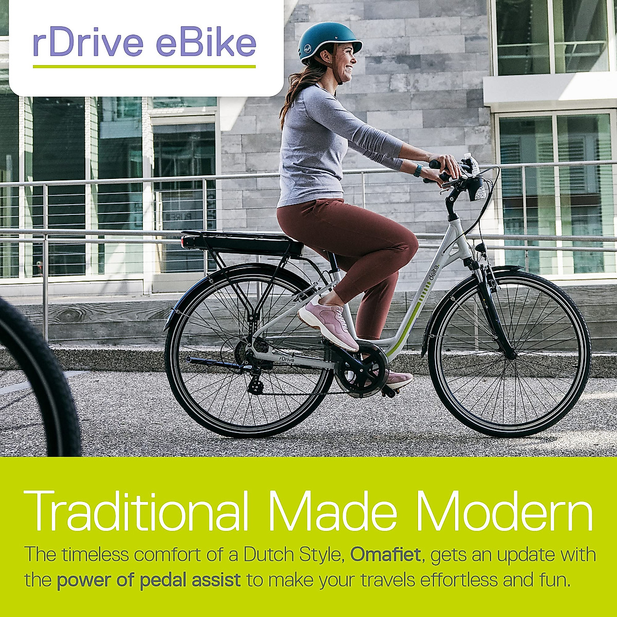 Electric Bike, Delta Cycle rDrive Ebike - 396Wh Lithium-Ion Battery, 55 Miles On A Single Charge - 7 Speed Shimano Gear System, Front & Rear V-Brakes - Safety Lights, Storage Rack & Kickstand