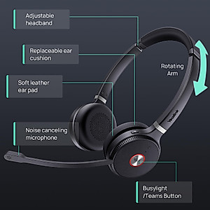 Yealink WH62 Wireless Headset with Microphone for PC Computer Laptop Zoom Teams Certified Headset for Office IP VoIP Phones DECT Headset SIP Phone for Unified Communication