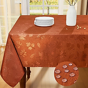 Smiry Thanksgiving Tablecloth 60x84 Inch, Fall Waterproof Damask Table Cloth for Rectangle Table, Autumn Leaves Fabric Jacquard Table Covers for Harvest Parties, and Holiday Dinner, Rust