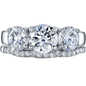 PEORA Moissanite 3-Stone Classic Engagement Ring and Wedding Band Bridal Set in Sterling Silver, 2.75 Carats Total, DE Color, VVS Clarity, Size 4.5