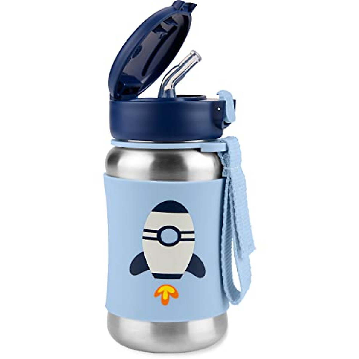 Skip Hop Toddler Sippy Cup with Straw, Sparks Stainless Steel Straw Bottle, Rocket