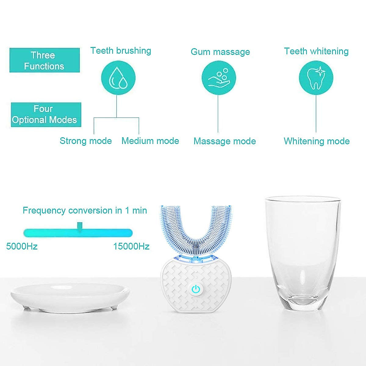 Electric Ultrasonic Toothbrush,360 Automatic Toothbrush,360 Sonic Electric Toothbrush,U Shape Automatic Toothbrush Home Travle use (White) (White)