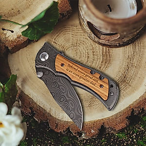 ZENNLAB Moblade EngravedWooden Pocket Knife with Clip for Dad, Gift for Dad from Son for Birthday, Christmas, Father's Day Gift, Dad Wedding Gift Ideas