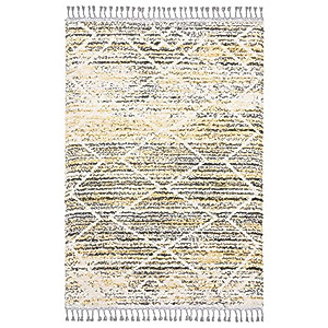Abani Modern 5'3" X 7'6" Grey, Cream & Yellow Shag Area Rug Rugs Plush Contemporary Boston Collection Tassel Rug