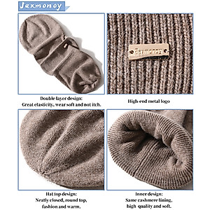 jaxmonoy Knit Beanies Winter Hats for Women and Men Soft Warm Double Layer Ladies Skull Knitted Beanie Caps - Brown