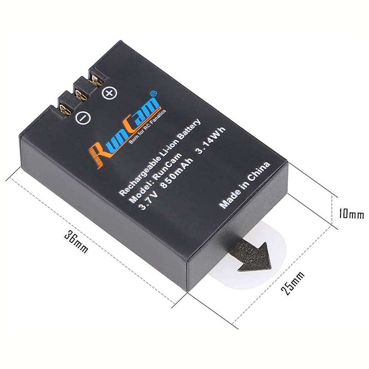 RunCam 850mAh 3.7V Removable Camera Battery 6 2 2 4K/Scope Cam Lite/Scope Cam4K, Rechargeable Li-Ion Battery (2PCS Batteries)