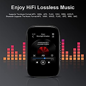 32GB Mp3 Player with Bluetooth Sports Clip-on Music Player for Running Walking Support Full-Touch Screen FM Radio Line-in Voice Record TF Card Up to 128GB-Black