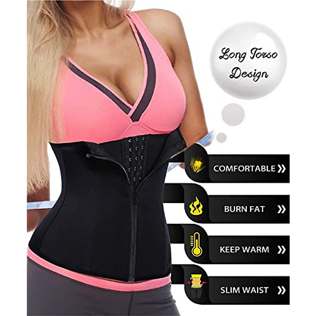URSEXYLY Women Waist Trainer Corset Zipper Hook Shapewear Double Control Body Shaper Tummy Control Waist Cincher (XS, Black)