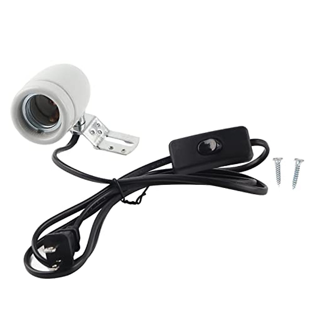 KUIDAMOS 300W E27 Reptile Lamp Stand Reptile Heating Lamp Light Holder, Lamp Not Included,360° Rotation Ceramic Heat Bulb Base with Fixed Clip Rotatable Reptile Light Fixture for Small Animals