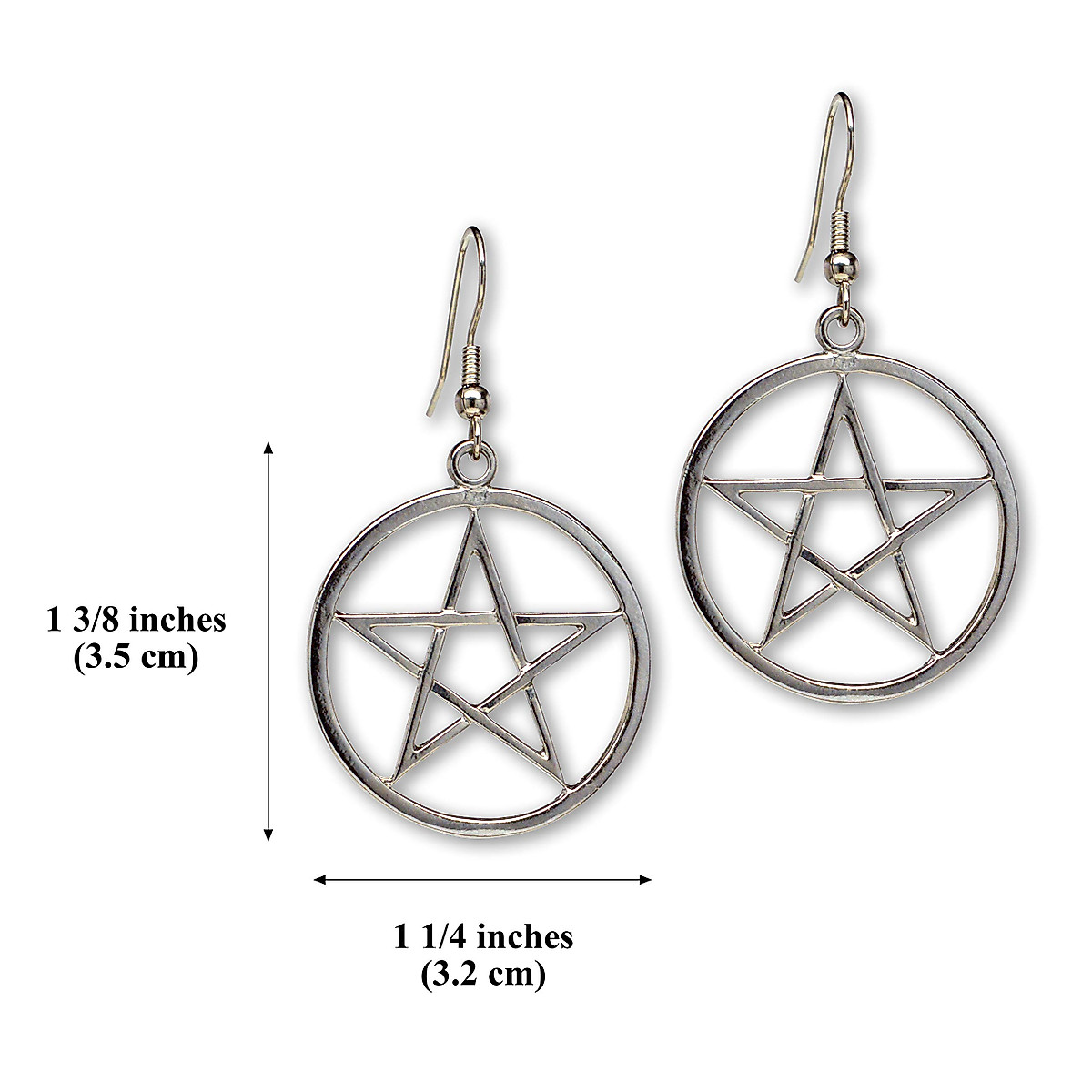 Pagan Wiccan Pentagram Pentacle Silver Finish Dangle Earrings