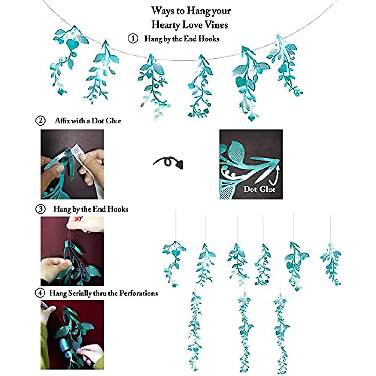 24 pcs Teal Blue Leaf Decorations for Spring Party Garland Hanging Leaves Greenery Vines Banner Backdrop Wall Decals for Birthday Anniversary Wedding Bridal Baby Shower Engagement