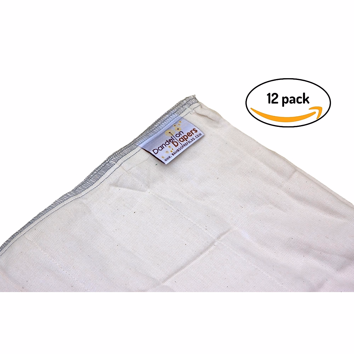 Dandelion Diapers Prefold Cloth Diapers Made from Viscose Bamboo and Cotton Blend Versatile Baby Diaper, 12 Count - Size 2 Infant