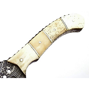 Skokie Knives Custom Hand Made Damascus Steel Hunting Tracker Knife Handle Camel Bone With Brass Spacer (Tracker W)