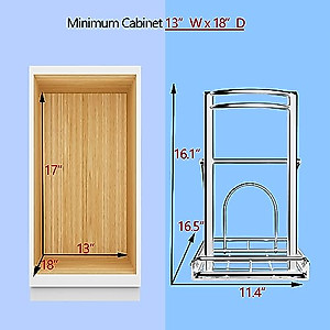 ANASTA Pull Out Trash Can Under Sink Cabinet Counter, Requires 13"W X 18"D Opening, Fits 7-10 Gallon 35QT Can Not Included Chrome Silver