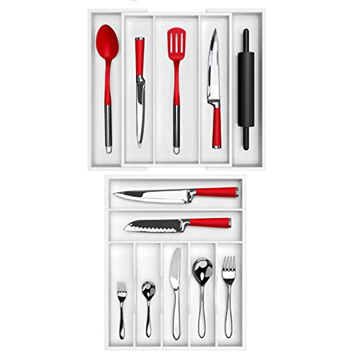 ROYAL CRAFT WOOD White Expandable Utensil Drawer Organizer and Basic Silverware Drawer Organizer