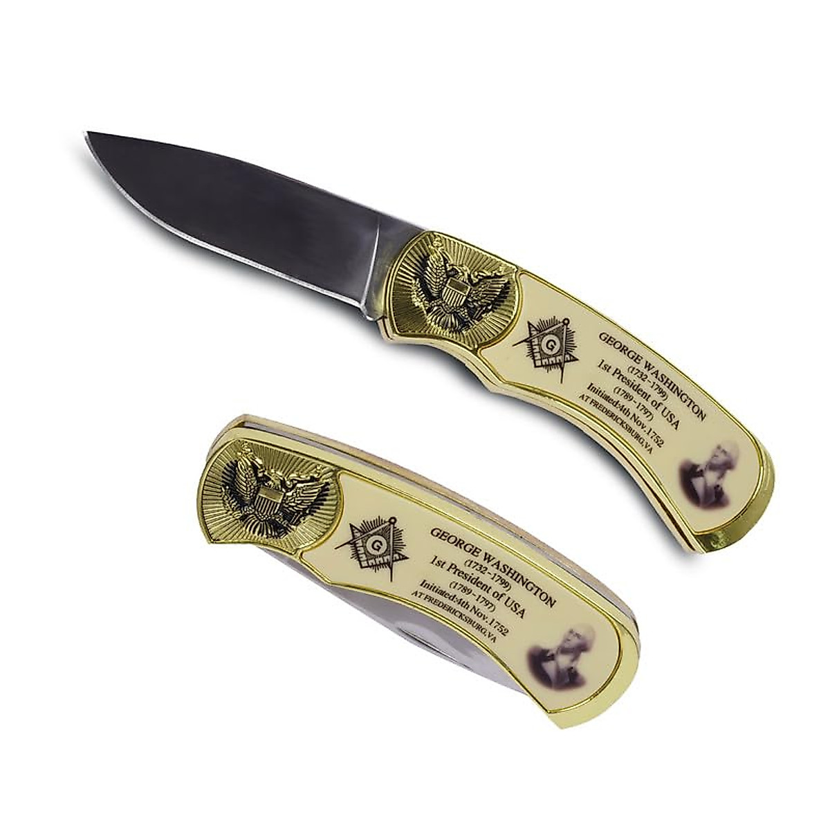 Trendy Zone 21 US President George Washington Legendary Freemason Masonic Knife with Presidential Eagle Embossed Masonic Symbols Masonic Folding Pocket Knife|3" Stainless Steel Blade