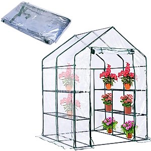 DECOHS Walk-in Greenhouse Replacement Cover with Roll-Up Zipper Door -56x56x76 inch PVC Greenhouse Cover for Outdoor Plant Gardening Plants Cold Frost Protection Wind Rain Proof(Frame Not Include)