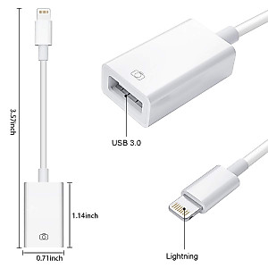 WORLDBOYU Lightning to USB Camera Adapter Lightning Female USB OTG Cable Adapter for Select iPhone,iPad Models Support Connect Camera, Card Reader, USB Flash Drive, MIDI Keyboard, White