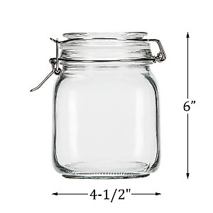 Kingrol 4 Pack 34 Ounces Glass Jars, Wide Mouth Storage Canister Jars with Bail and Trigger Clamp Lids for Pickling, Preserving, Canning, Dry Food Storage