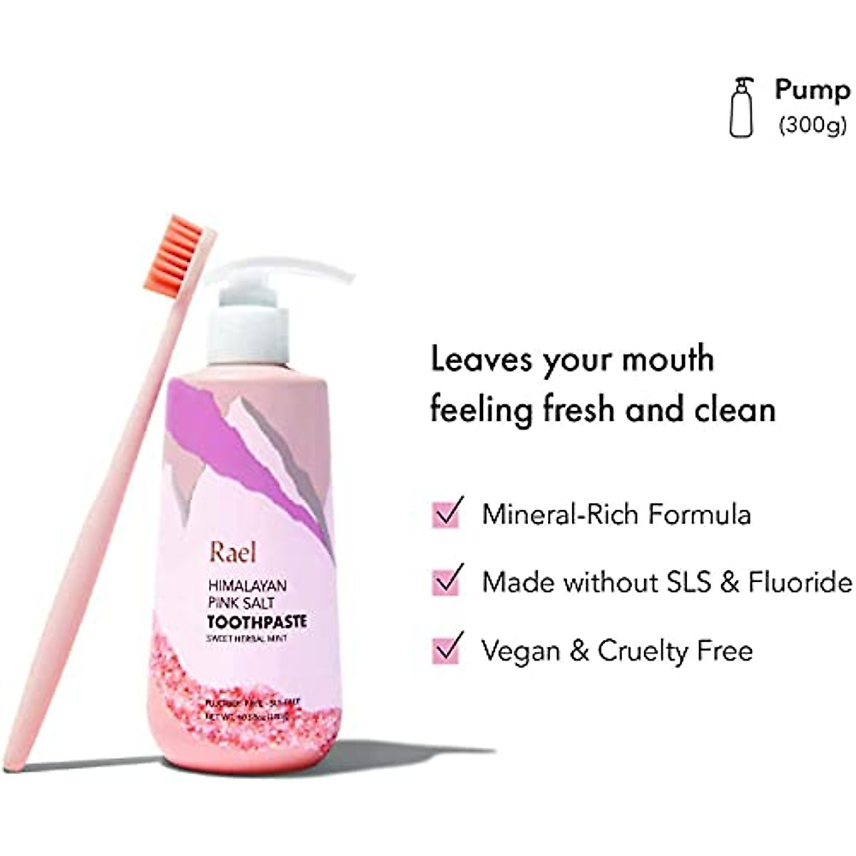 Rael Toothpaste for Sensitive Teeth - Fluoride Free Toothpaste, Himalayan Pink Salt, Sweet Mint Flavor, Clean Ingredients, Fresh Breath, Oral Care, Cruelty Free (1 Pack, Pump)