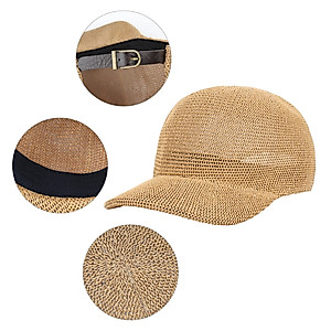 Meyaus Unisex Adults Straw Woven Visor Sunhat Summer Outdoor Travel Baseball Cap Khaki