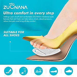 ZUCNANA Ball of Foot Cushions (2 Pairs Gel Shoe Inserts), Heel Inserts for Women, Non Slip Heel Pads, Heel Cushions for Women Foot Pain Relief and Comfort, One Size Fits Any (Clear)