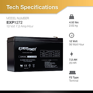 ExpertPower® 12V 7.2AH Sealed Lead Acid (SLA) Rechargeable Battery for Security Alarm System With F2 Terminals || EXP1272