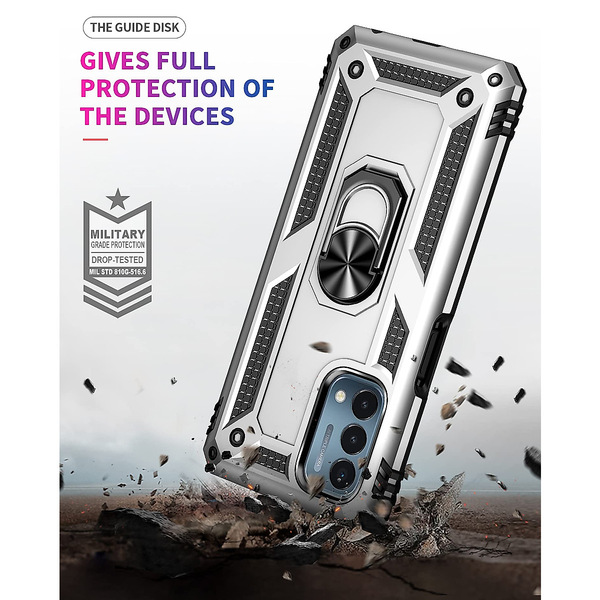 Military Grade Drop Impact for Oneplus Nord N200 5G Case Oneplus Nord N200 Case 360 Metal Rotating Ring Kickstand Holder Armor Heavy Duty Shockproof Case for Oneplus Nord N200 5G Phone Case (Silver)