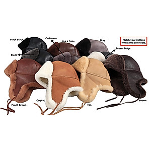 Zavelio Women's Premium Shearling Sheepskin Leather Fur Mittens Black Medium