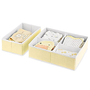 mDesign Soft Fabric Polka Dot Dresser Drawer and Closet Storage Organizer Bin for Child/Kids Room, Nursery, Playroom - Divided 5 Section Tray, Set of 4 - Yellow/White