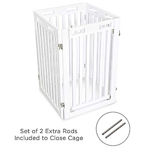 Arf Pets Freestanding Dog Gate with Door, 4 Panel 360° configurable Wooden White Fence, 80" Wide, 31.5" Tall, Foldable, Set of Foot Supporters Included, for The House - Indoor Use