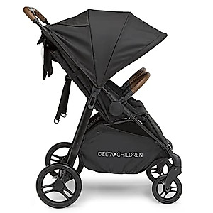 Delta Children Cruzer Double Stroller – Lightweight Side by Side with Reclining Seats, Extendable Canopies and Flat Fold, Black