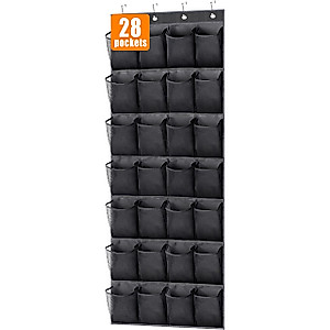 MISSLO 28 Large Pockets Hanging Shoe Organizer Over The Door Shoe Rack for Closet Door Storage Mesh Shoe Holder Hanger for Men, Black