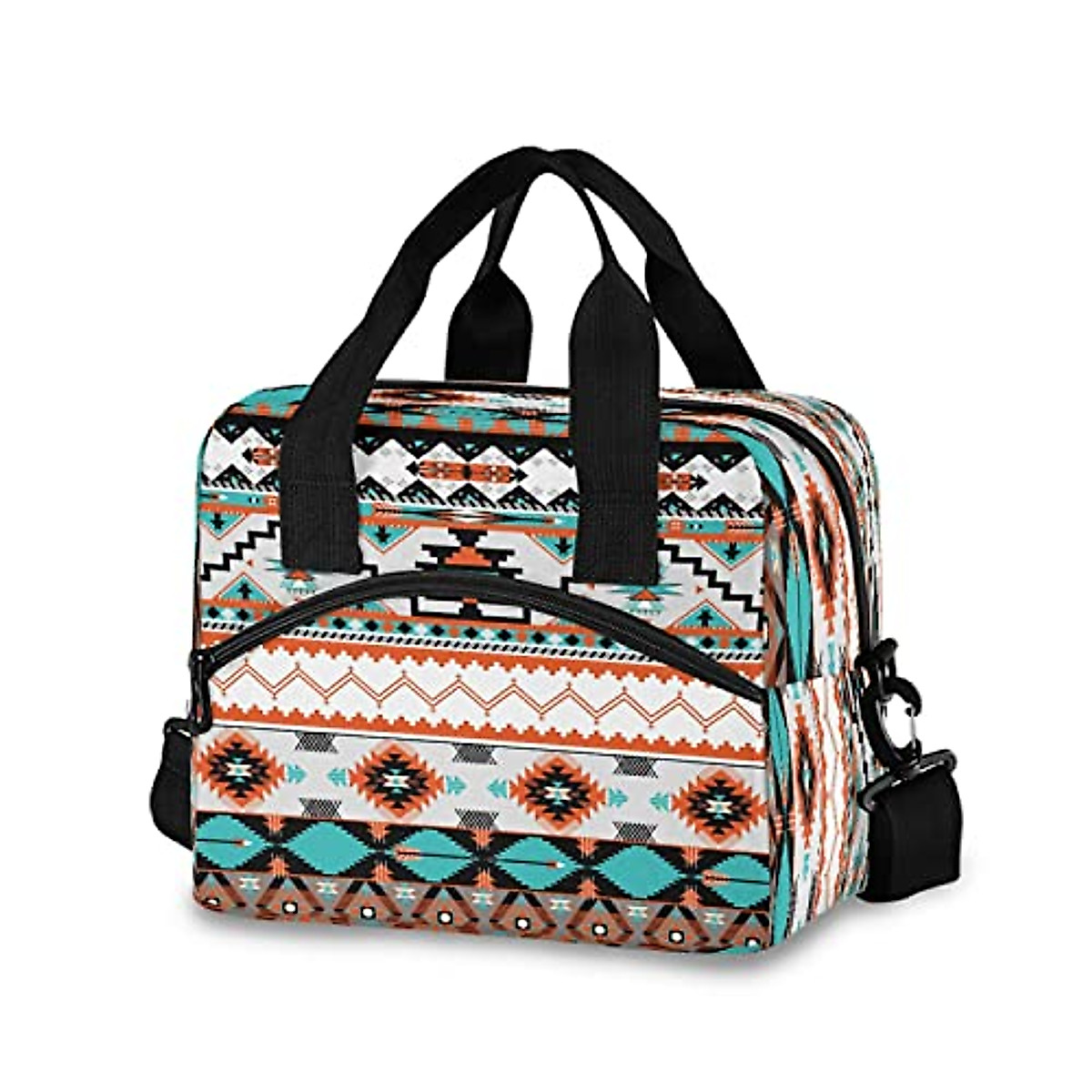 Ethnic Aztec Geometric Lunch Bag Reusable Lunch Tote Bag Thermal Cooler Bag Insulated Lunch Box with Adjustable Shoulder Strap for Office School Outdoor Picnic