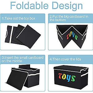 VICTORICH 100L Toy Box Chest, 2 PACK Collapsible Sturdy Storage Bins with Lids, Extra Large Kids Toy Storage Organizer Boxes Bins Baskets, Beige + Black