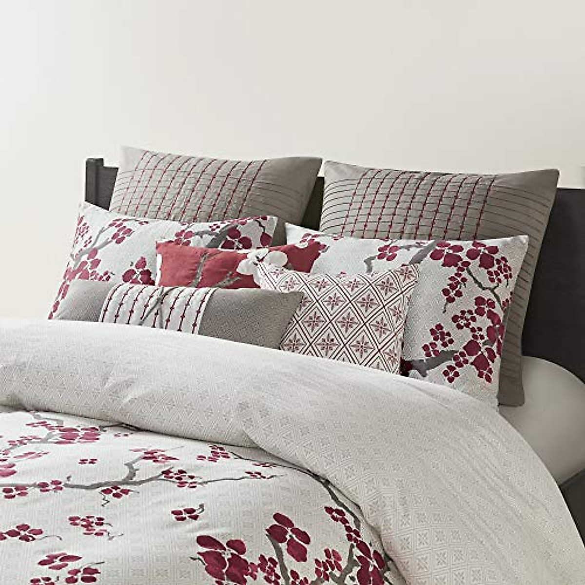 N Natori Cherry Blossom Fashion Throw Pillow, Global Inspied Applique Square Decorative Pillow, 18X18, Biking Red