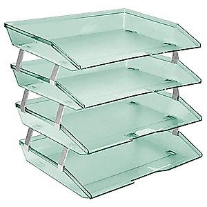 Acrimet Facility 4 Tier Letter Tray Side Load Plastic Desktop File Organizer (Clear Green Color)