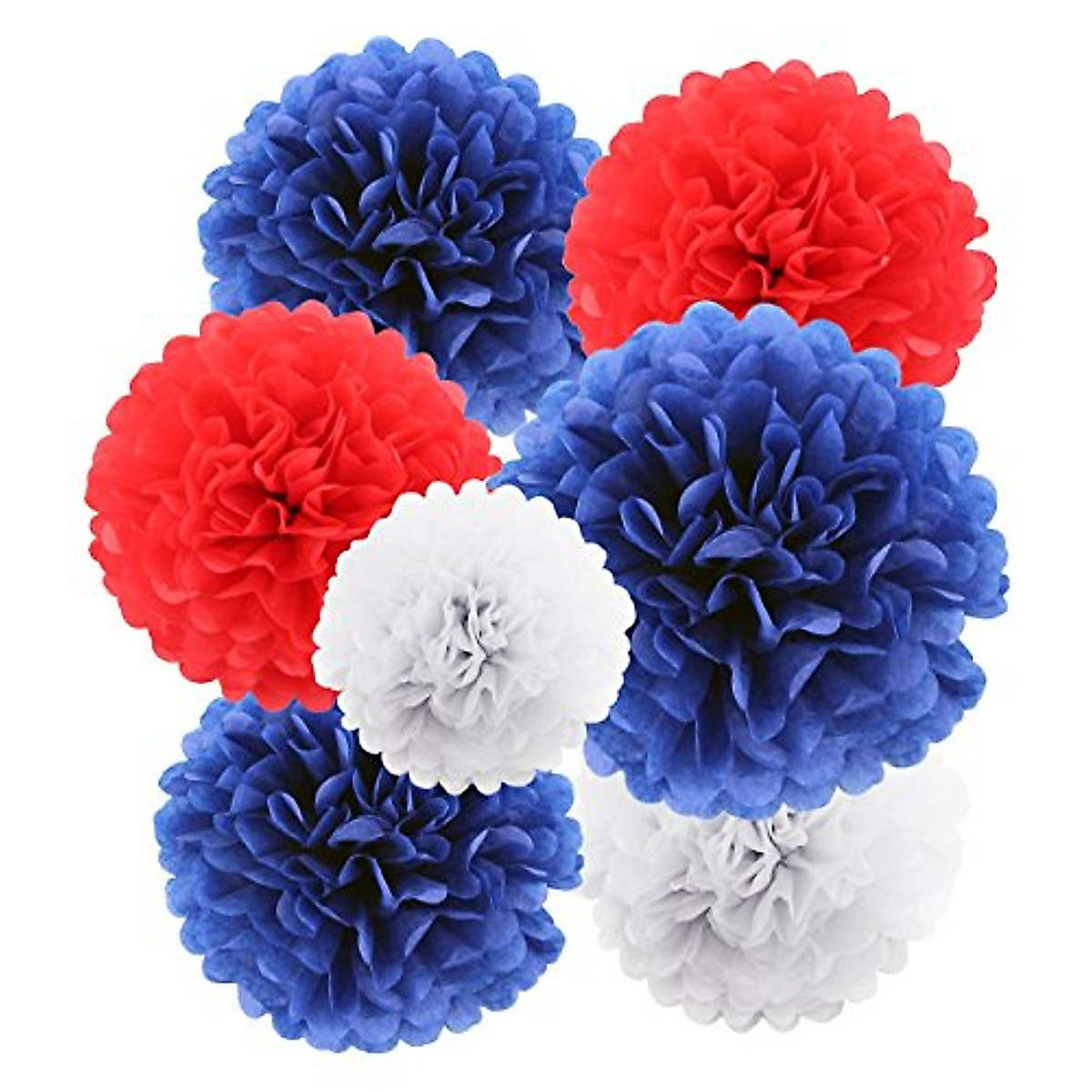 31pcs Tissue Paper Pom Pom Silver Navy Blue Red White Tassel Garland Party Decorations 10" 12" Paper Flowers Twinkle Star Garland Kit for Birthday Baby Shower Wedding Nursery Decorations