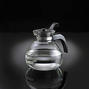 CAFÉ BREW COLLECTION High End Borosilicate Glass Stove Top Whistling Tea Kettle - Best BPA Free Kettle - Best Heat Resistant Glass Tea Kettle - 12 Cup Stovetop Glass Whistling Tea Kettle by Medelco