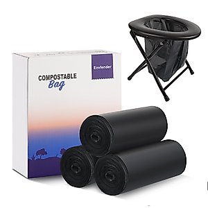 Envfender 5 Gallon Compostable Toilet Bags 100% Compost Toilet Liners Extra Thick 0.86 Mils Toilet Replacement Bags for Bathroom Camping Travel Outdoors ASTM D6400 BPI Certified 45 Couts Black