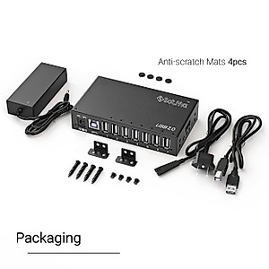 SotMa - USB 2.0 Hub - 7 Port Powered USB Hub Splitter - USB Port Expander with 12V 3A Power Adapter, LEDs and Mounting Bracket - Black