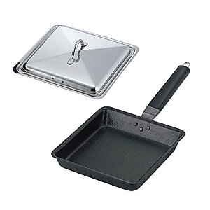 Shimomura Planning 39000 Square-Shaped Frying Pan, 7.9 inches (20 cm), Lid Included, Made in Japan, Gas Fire, Induction Compatible, Iron, Dumpling Pot, Dumplings Can Be Arranged All Over The Corner,