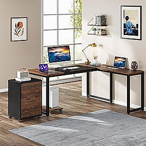 Tribesigns 63" L-Shaped Computer Desk with Mobile File Cabinet, Large Executive Office Desk with 3-Drawer Vertical Filing Cabinet, Business Furniture Sets for Home Office