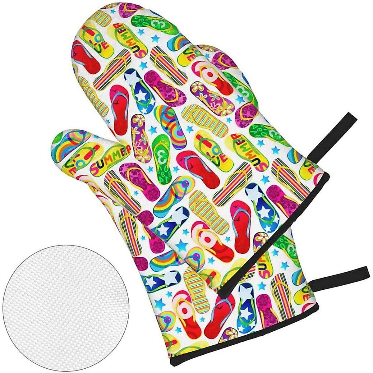 Colorful flip Flops Pattern Oven Mitts and Pot Holders Set of 4 Kitchen Set for Cooking