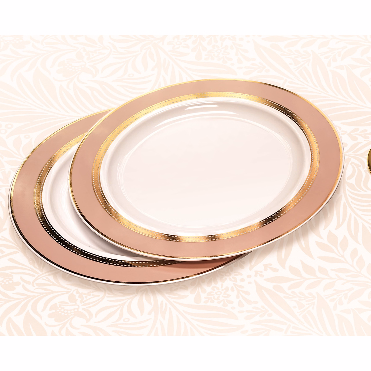 " OCCASIONS " 40 Piece Chargers pack Wedding Party 12'' Disposable Plastic Charger Plates/Chargers (Ritz Blush & Gold)