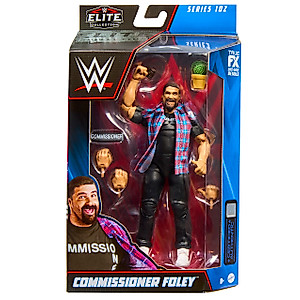 Mattel WWE Elite Collection Action Figure & Accessories, Series #102 Commissioner Foley 6-inch Collectible with 25 Articulation Points & Swappable Hands